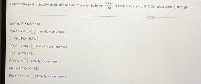 Solved Suppose the joint probability distribution of X and Y | Chegg.com