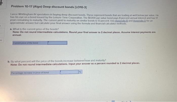 Solved Problem 10-17 (Algo) Deep discount bonds [LO10-3] | Chegg.com
