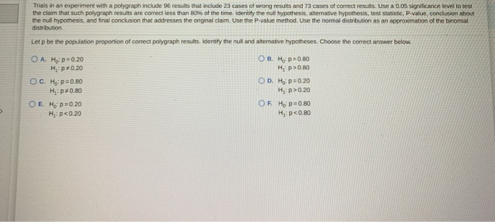 Solved Trials in an experiment with a polygraph include 96 | Chegg.com