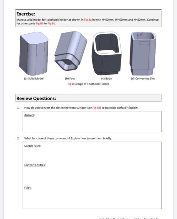 Solved Exercise: Make a solid model for toothpick holder as | Chegg.com