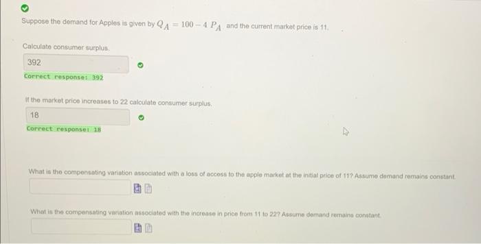 Solved Suppose the demand for Apples is given by QA = 100 -4 | Chegg.com