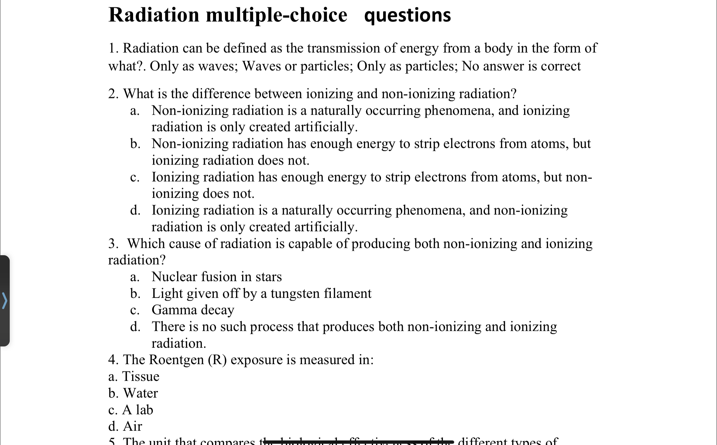 Solved Radiation multiple-choicequestionsRadiation can be | Chegg.com