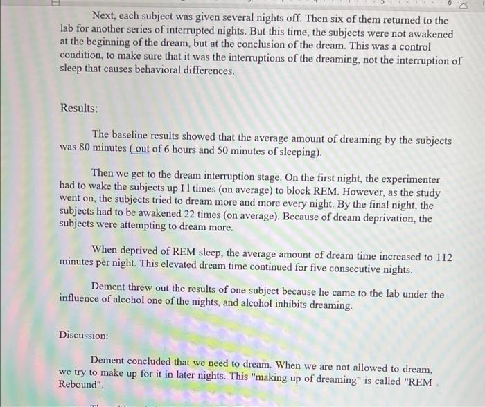 Solved Aserinsky, and Kleitman (1953) Regularly occurring | Chegg.com