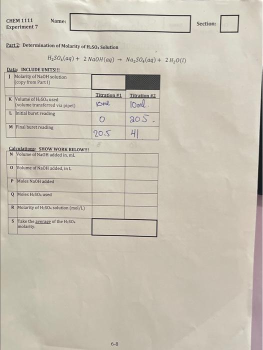 Solved Experiment 7 Report Sheet Part1: Standardization of | Chegg.com