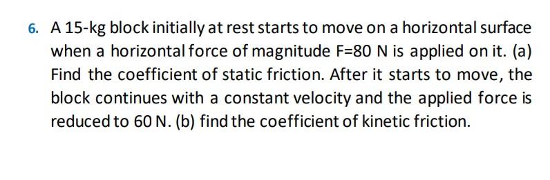 Solved 5. A 15-kg block initially at rest starts to move on | Chegg.com