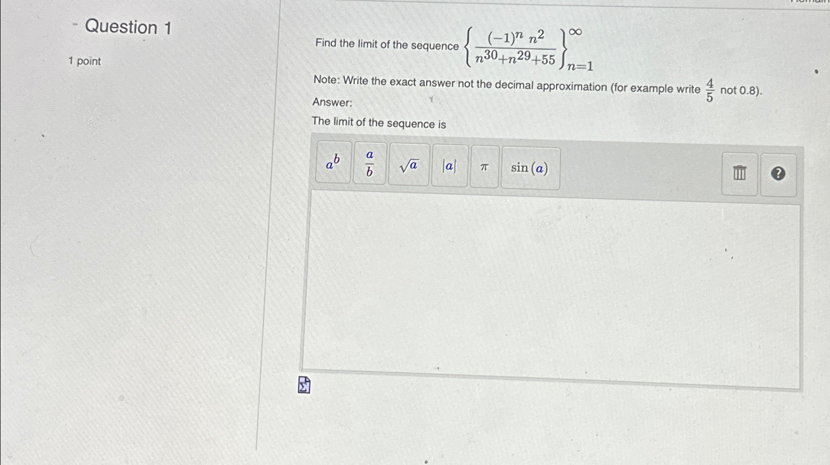 Solved Question 11 ﻿pointFind the limit of the sequence | Chegg.com