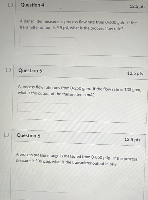 Solved A transmitter measures a process flow rate from | Chegg.com