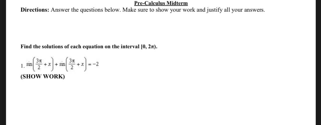 Solved Pre-Calculus MidtermDirections: Answer the questions | Chegg.com