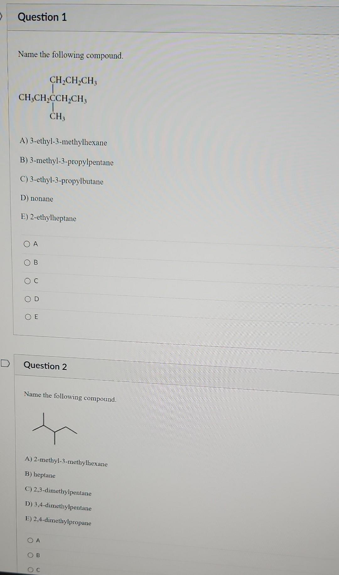 Solved Name the following compound. A) | Chegg.com