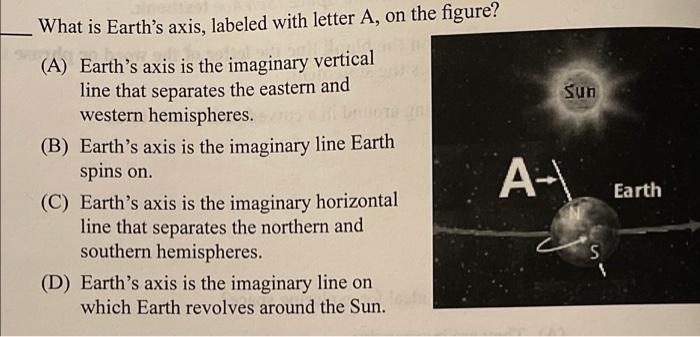 Solved What is Earth's axis, labeled with letter A, on the | Chegg.com