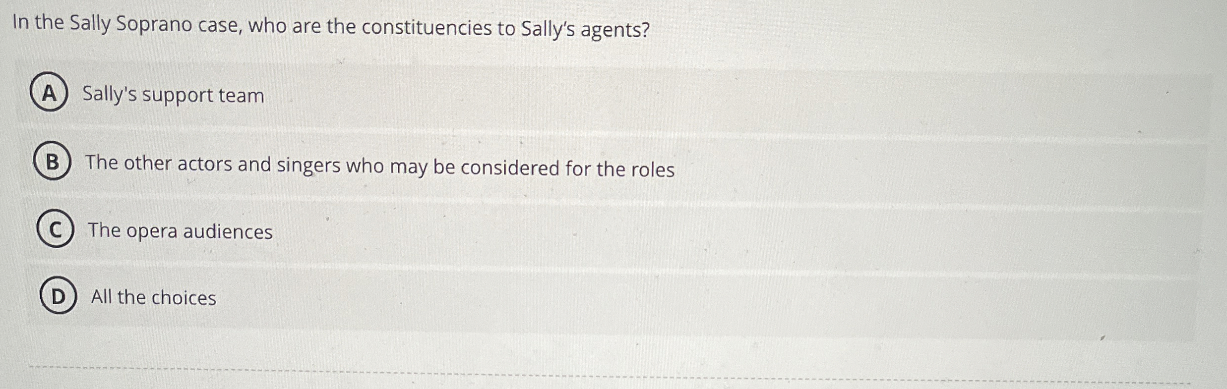 Solved In the Sally Soprano case, who are the constituencies | Chegg.com