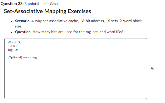 Solved Question 23 (3 ﻿points)Set-Associative Mapping | Chegg.com