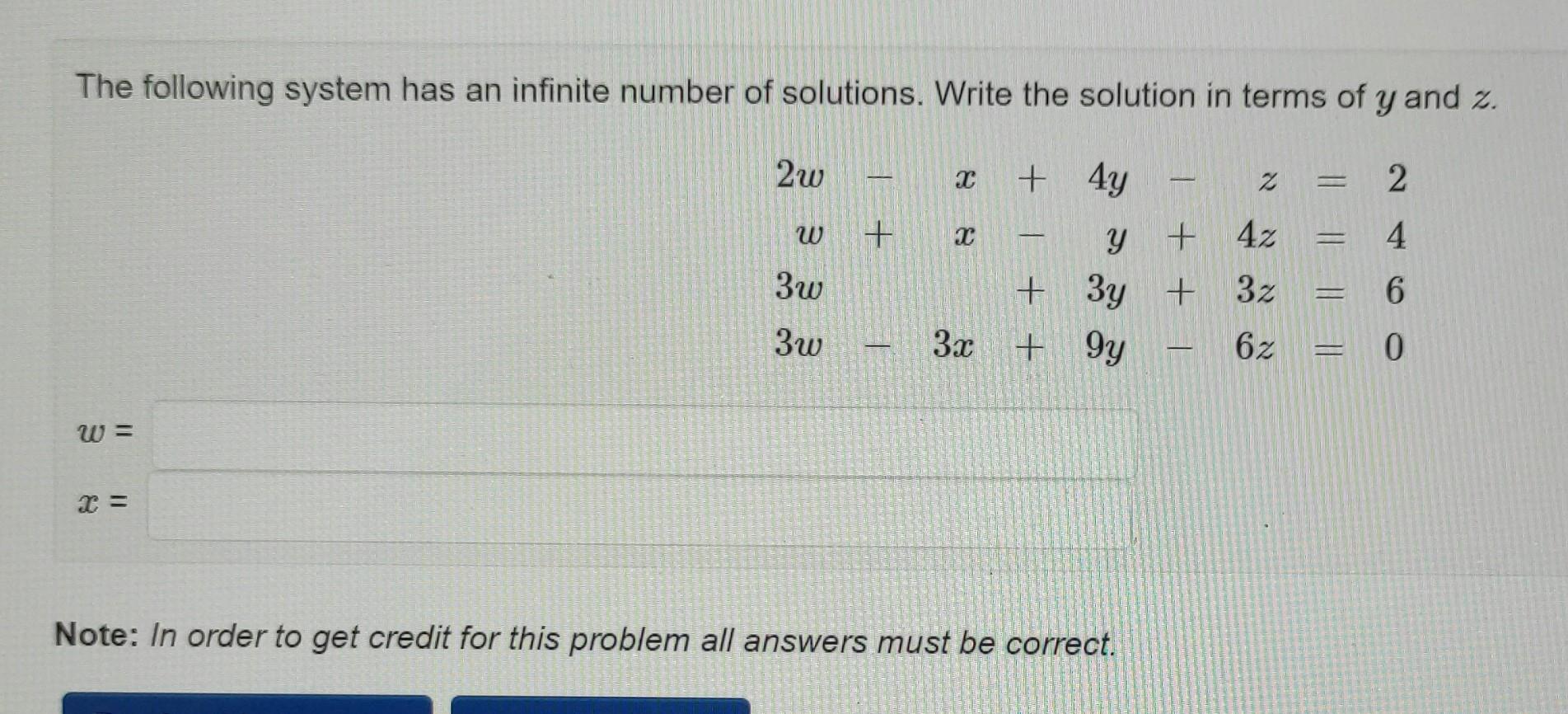 Solved The following system has an infinite number of | Chegg.com
