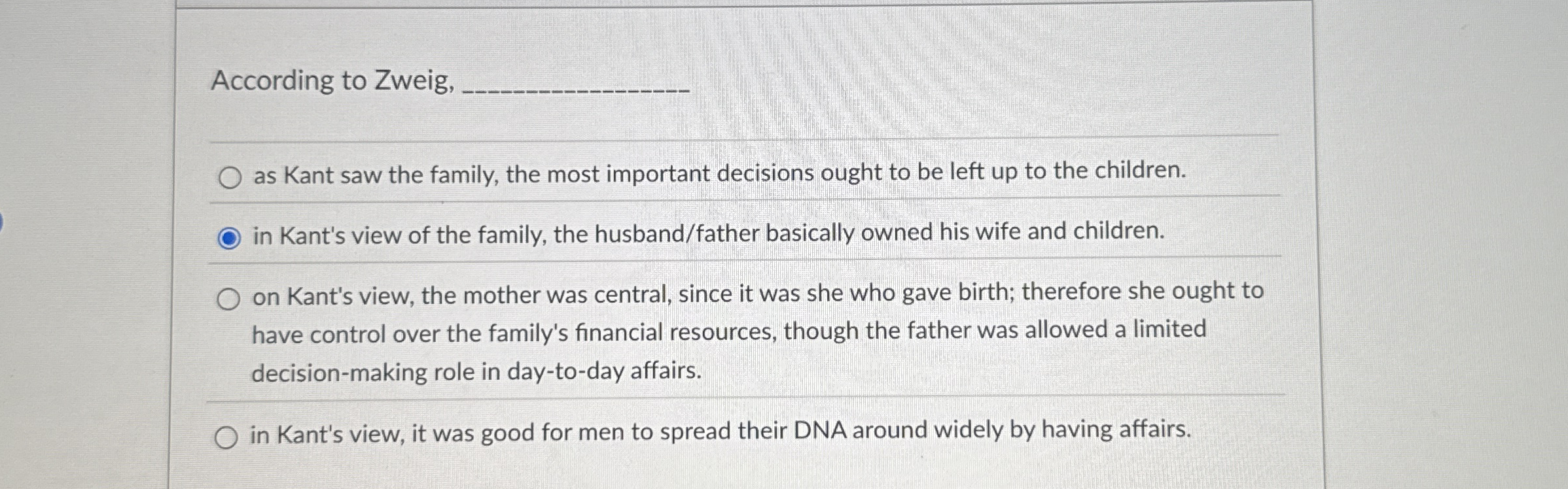 Solved According to Zweig, as Kant saw the family, the most | Chegg.com