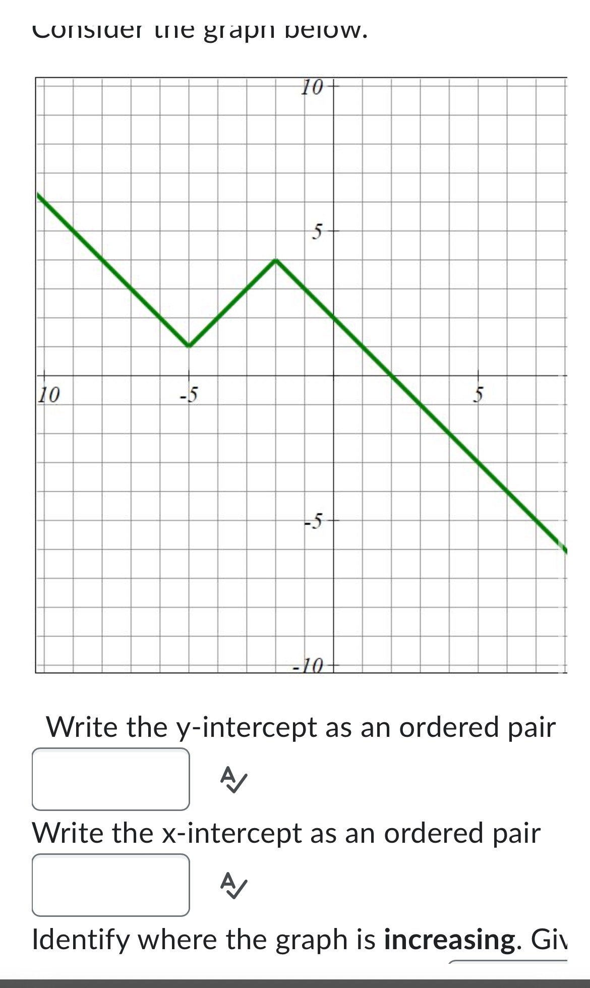 Comsiuer me grapr velow.Write the y-intercept as an | Chegg.com