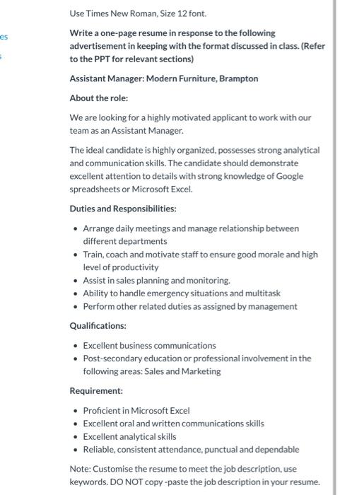 es Use Times New Roman, Size 12 font. Write a | Chegg.com