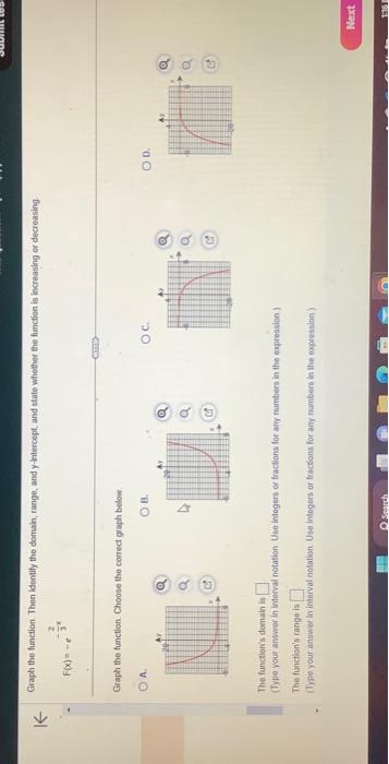 Solved F(x)=−e−32x Graph the function. Choose the correct | Chegg.com