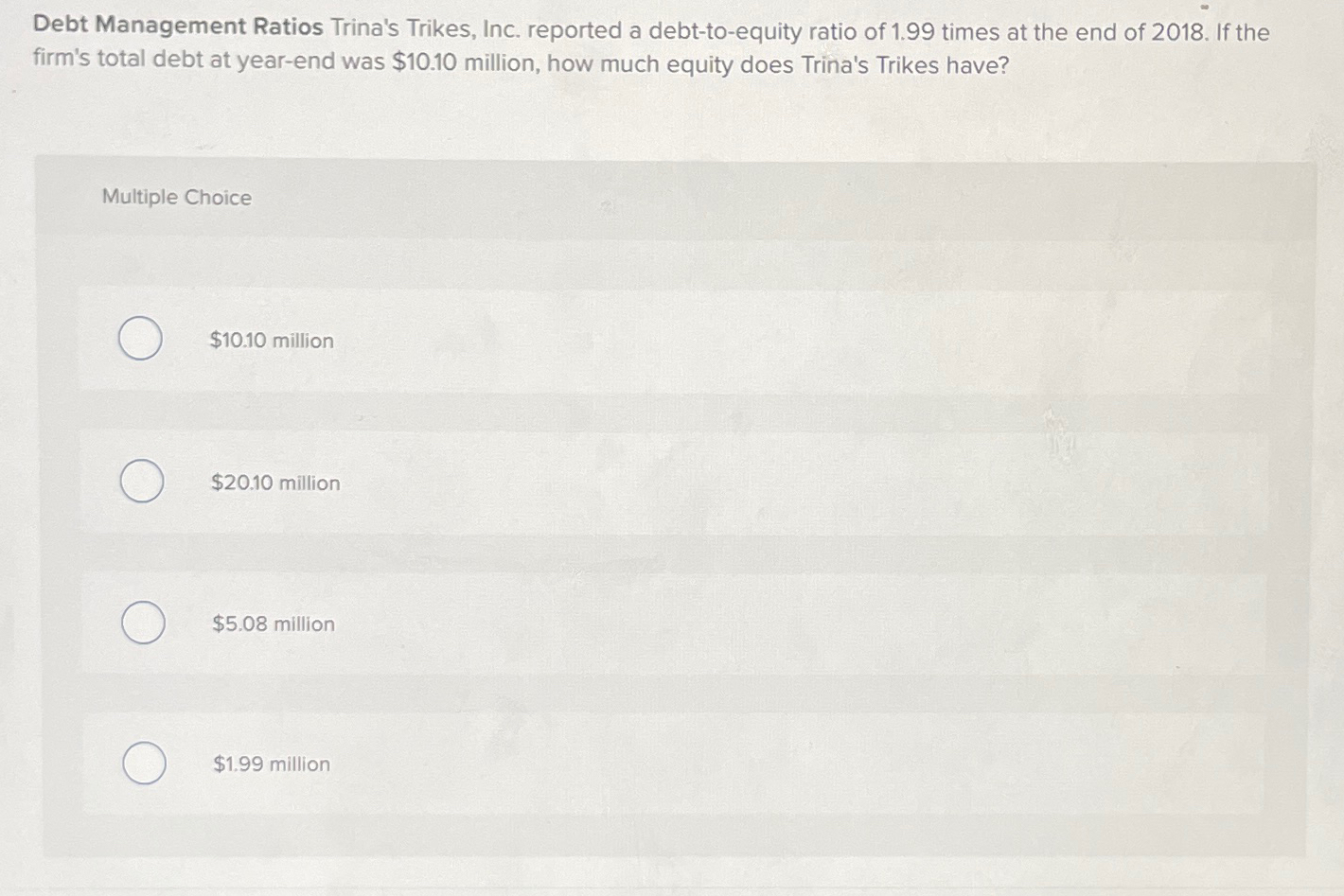 Solved Debt Management Ratios Trina's Trikes, Inc. reported | Chegg.com
