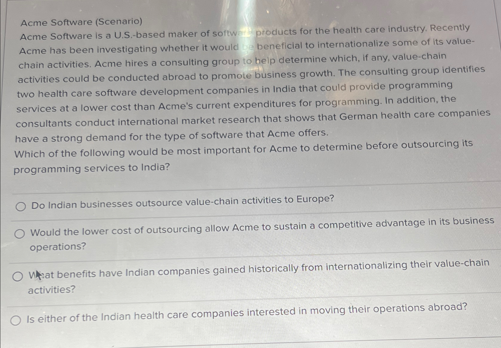 Solved Acme Software (Scenario)Acme Software is a U.S.-based | Chegg.com