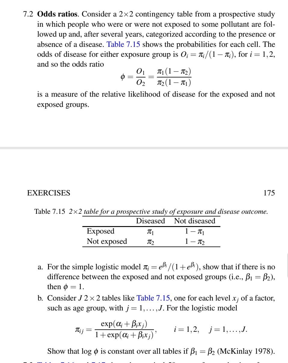 Solved 7.2 Odds ratios. Consider a 2x2 contingency table | Chegg.com