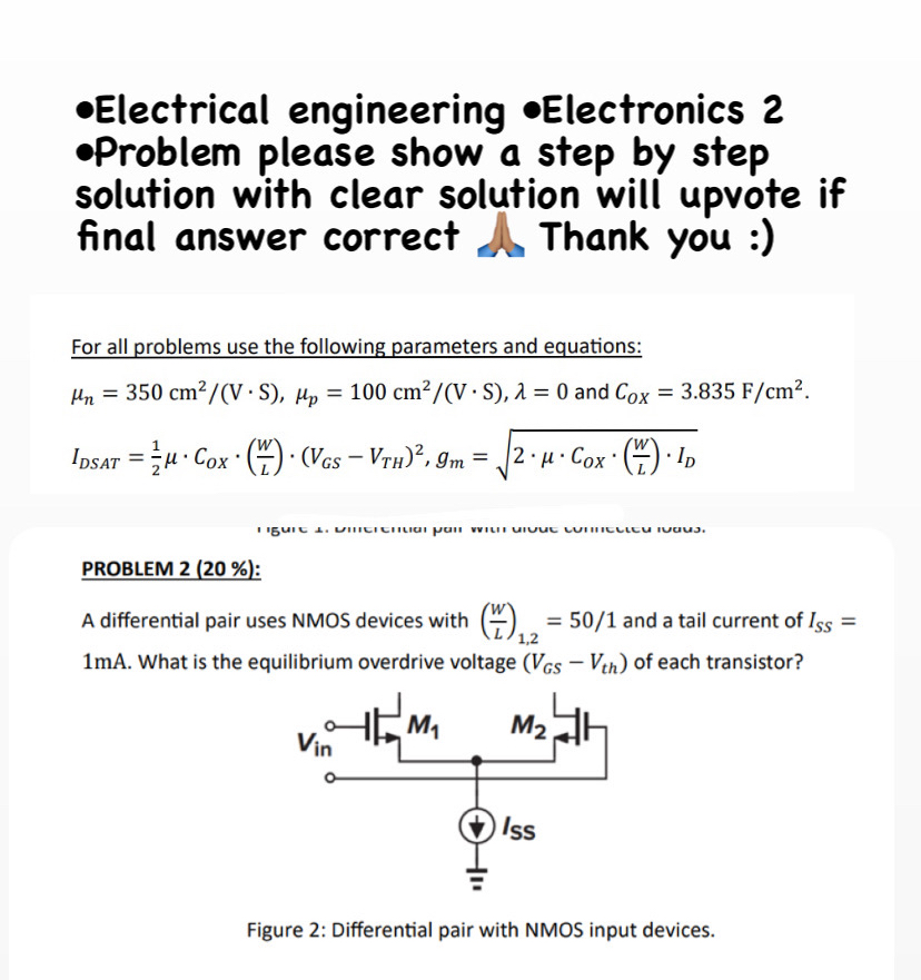 Solved Electrical engineering *Electronics 2 -Problem please | Chegg.com