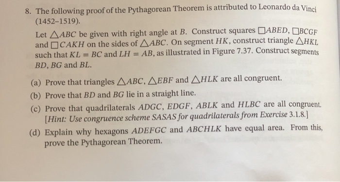 Solved The following proof of the Pythagorean Theorem is | Chegg.com