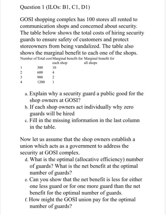 Solved Question 1 (ILOs: B1, C1, D1) GOSI shopping complex | Chegg.com