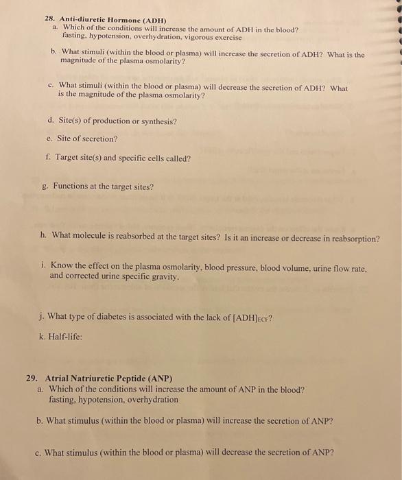Solved 28. Anti-diuretic Hormone (ADH) a. Which of the | Chegg.com