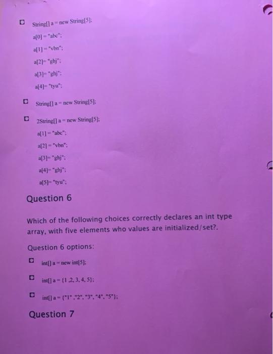 Solved Question 1 Which of the following correctly declares | Chegg.com
