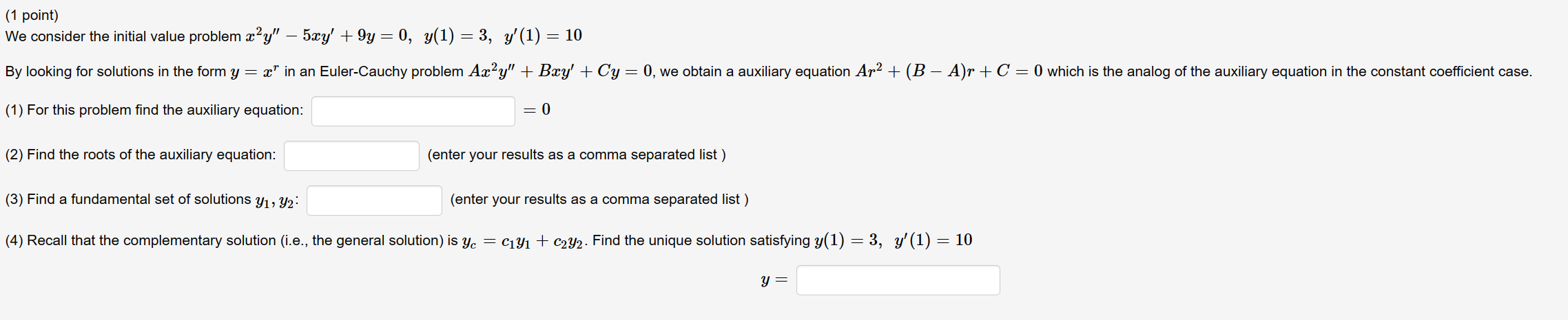 Solved (1 ﻿point)We consider the initial value problem | Chegg.com