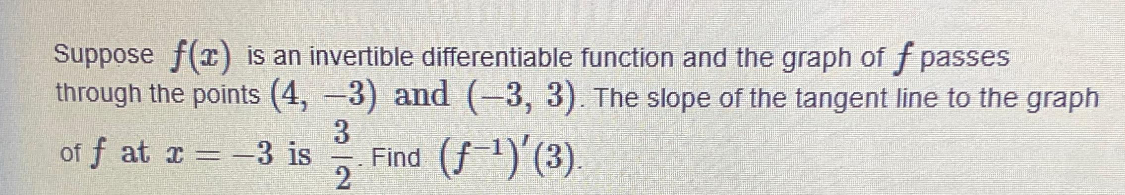 Solved Suppose f(x) ﻿is an invertible differentiable | Chegg.com