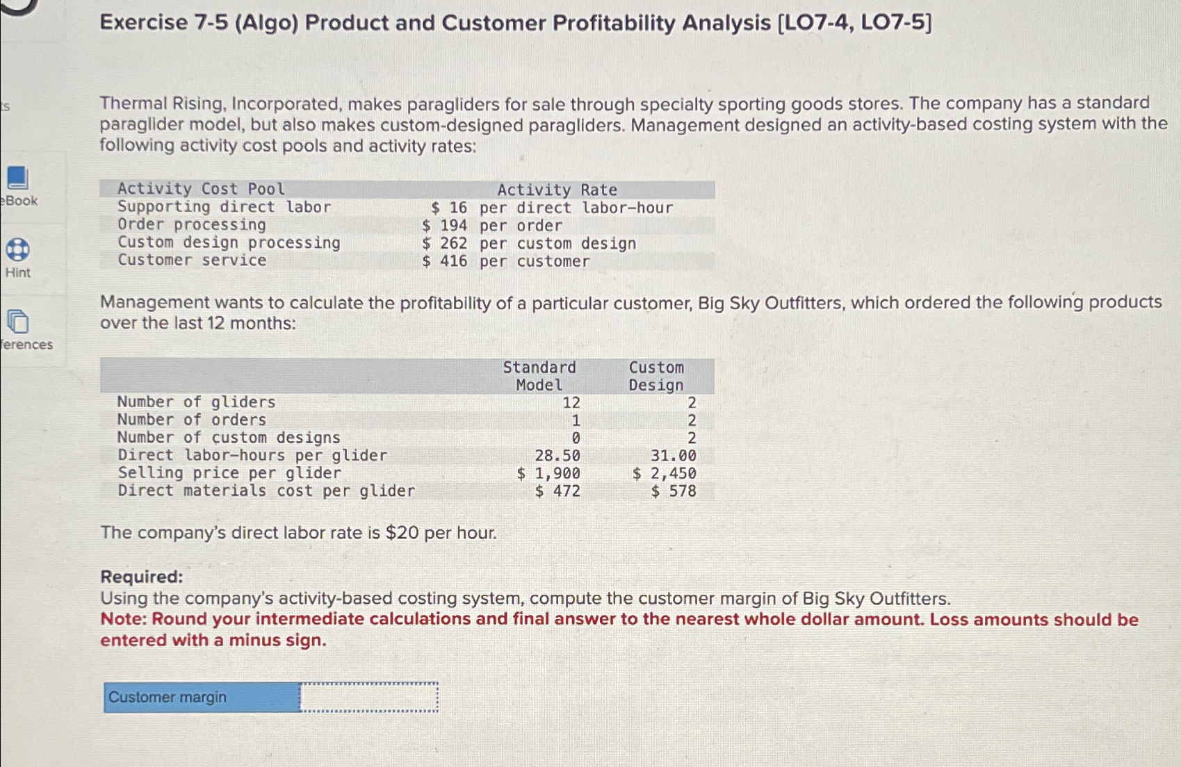 Solved Exercise 7-5 (Algo) ﻿Product and Customer | Chegg.com