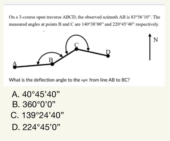 Solved On a 3-course open traverse ABCD, the observed | Chegg.com