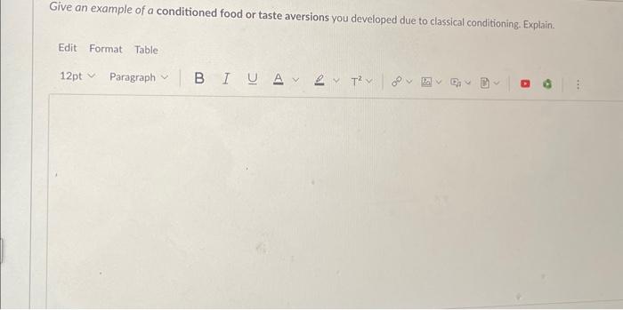 Solved Give an example of a conditioned food or taste | Chegg.com