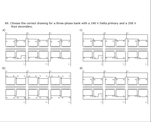 Solved Choose the correct drawing for a three-phase bank | Chegg.com