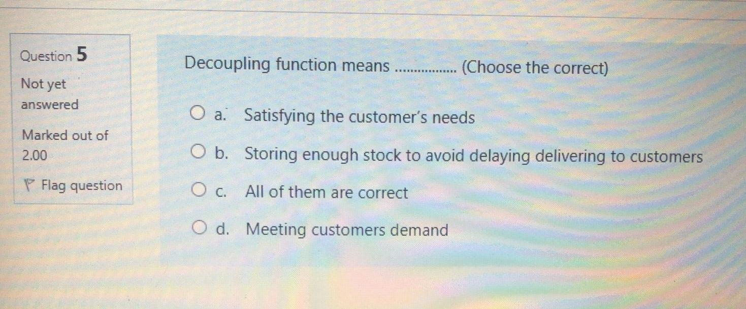 Solved Question 1 EOQ for Purchasing considered as (Choose | Chegg.com