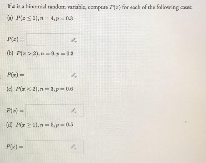 Solved If z is a binomial random variable, compute P(x) for | Chegg.com