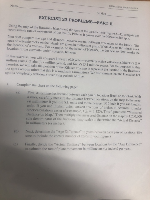 Name EXCISE 3 Pate Tectonics Section EXERCISE 33 | Chegg.com