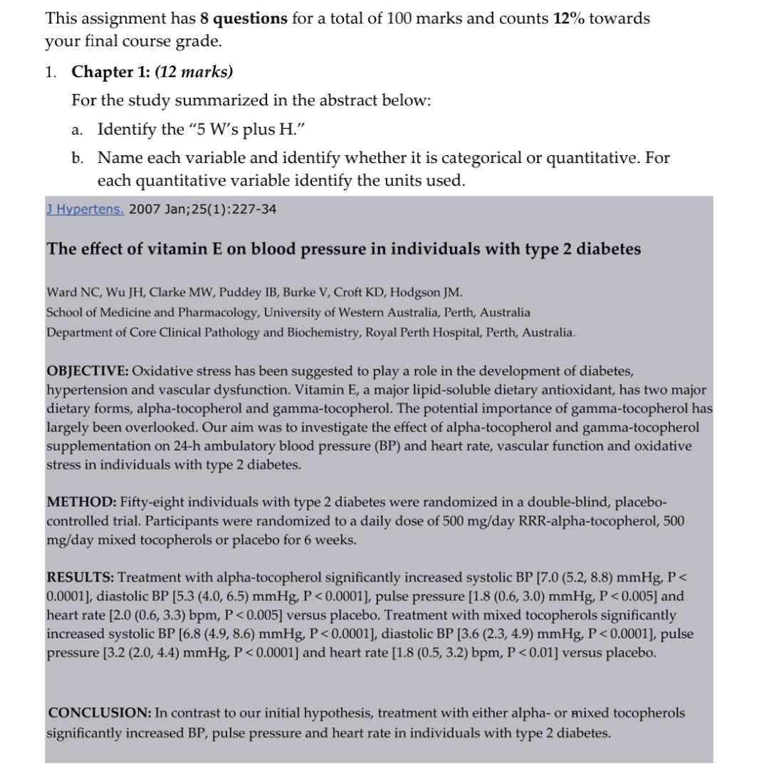 This assignment has 8 ﻿questions for a total of 100 | Chegg.com