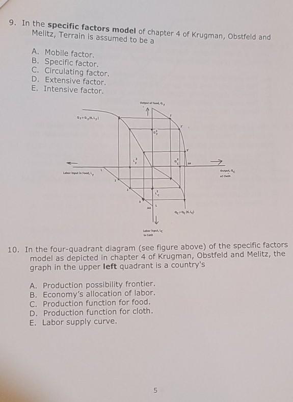 Solved 9. In the specific factors model of chapter 4 of | Chegg.com