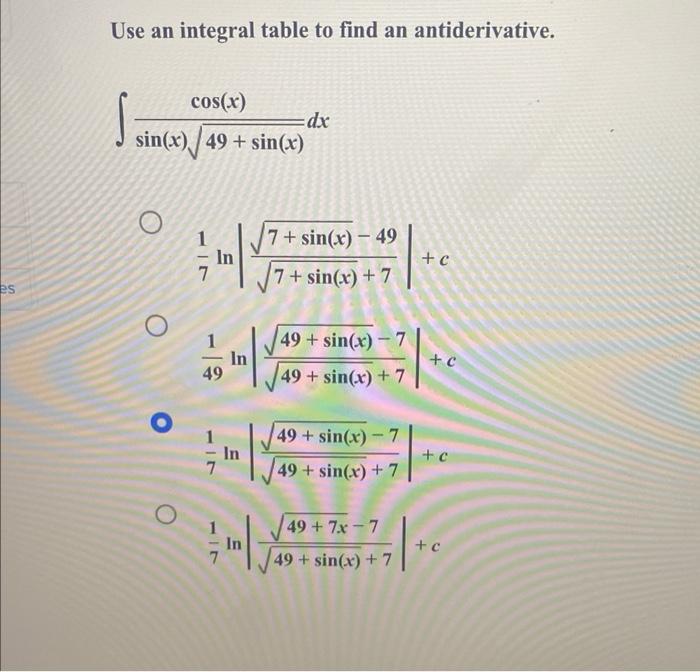 Solved Use an integral table to find an antiderivative. | Chegg.com