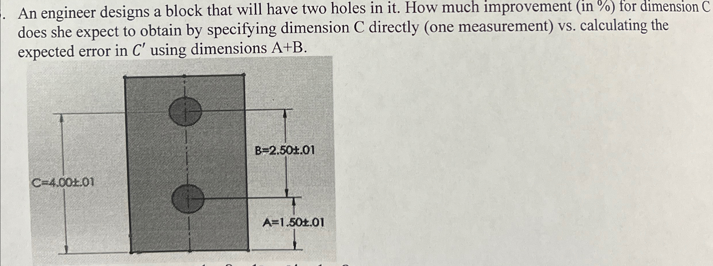 Solved An engineer designs a block that will have two holes | Chegg.com