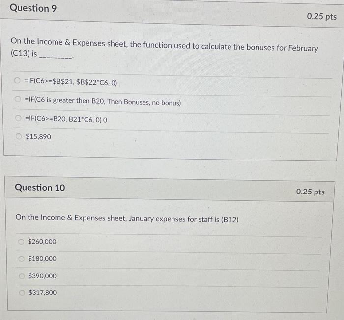 On the Income \& Expenses sheet, the function used to | Chegg.com