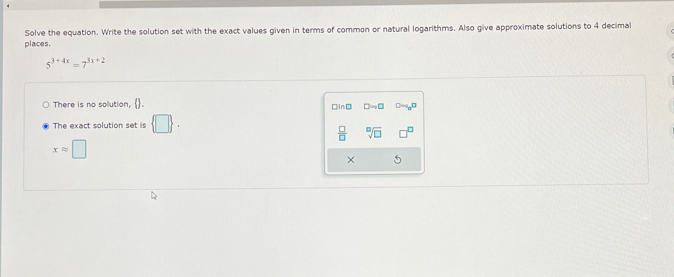 Solved Solve the equation. Write the solution set with the | Chegg.com Solved Solve the equation. Write the solution set with the | Chegg.com