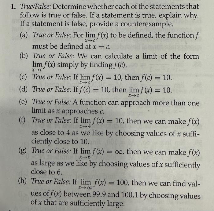 Solved 1. True/False: Determine whether each of the | Chegg.com Solved 1. True/False: Determine whether each of the | Chegg.com