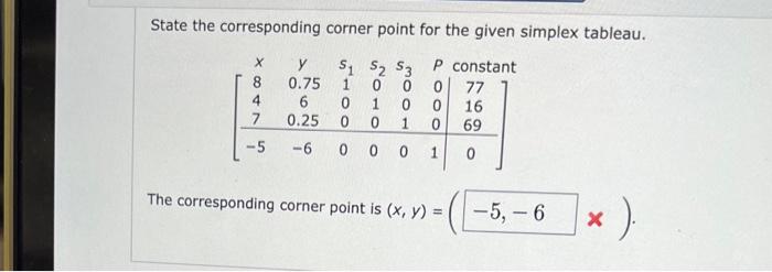 Solved The corresponding corner point is (x,y) | Chegg.com