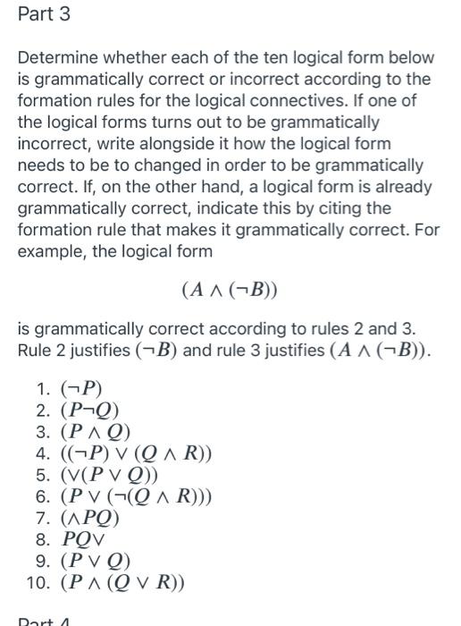 Part 3 Determine whether each of the ten logical form | Chegg.com