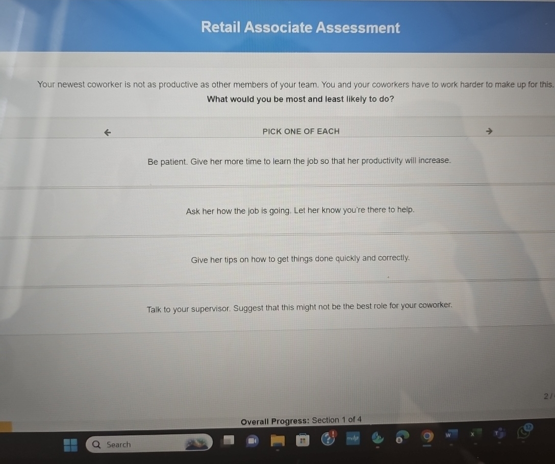Solved Retail Associate AssessmentYour newest coworker is | Chegg.com