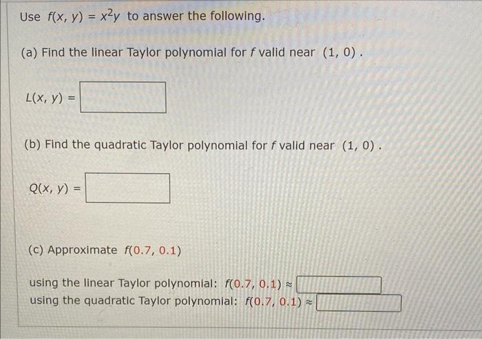 Solved Use f(x,y)=x2y to answer the following. (a) Find the | Chegg.com