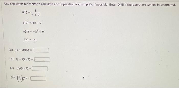 Solved Use the given functions to calculate each operation | Chegg.com